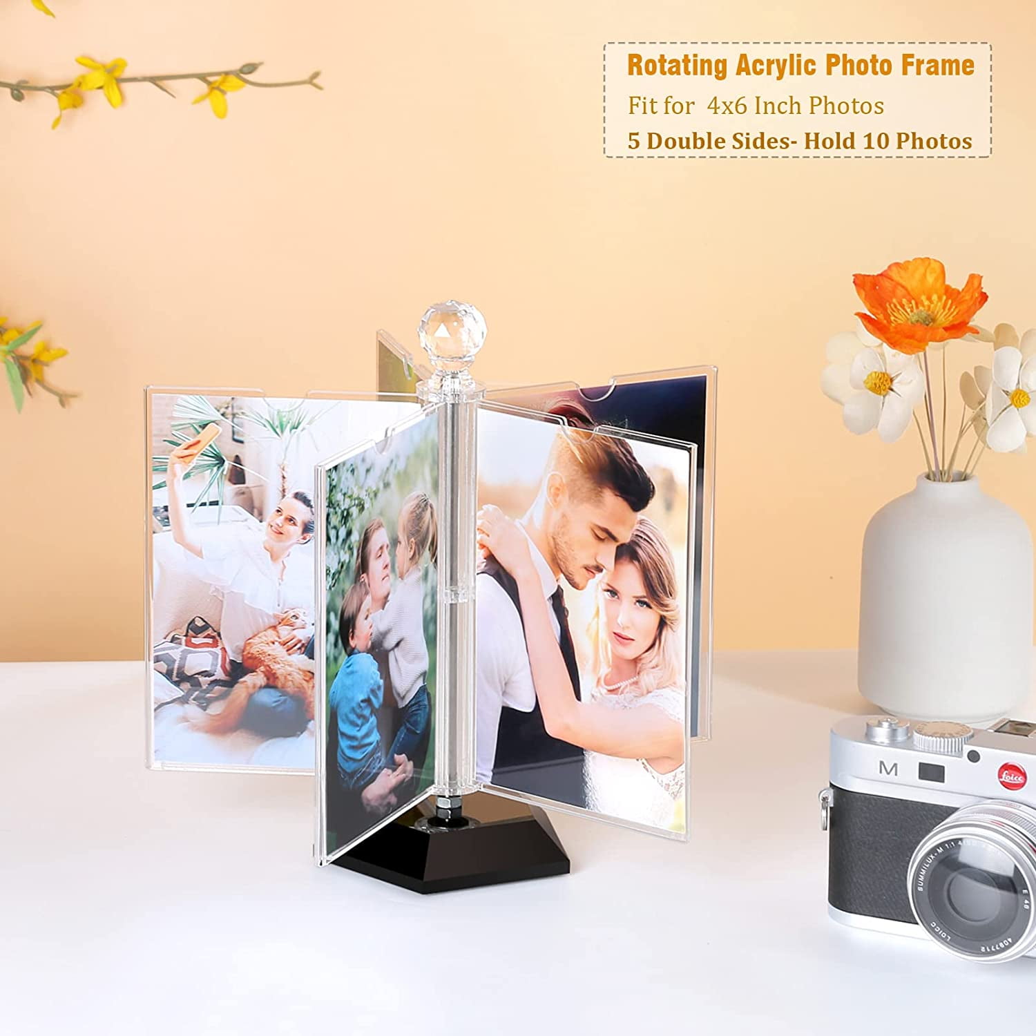 Buy ZEEYUAN Rotating Acrylic Photo Frame DIY Multiple Picture Frame 5 ...