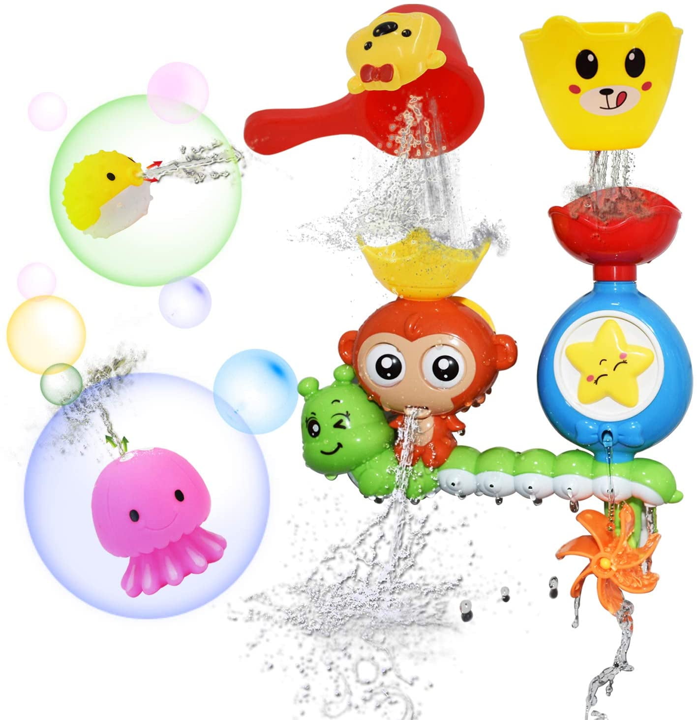 Baby Bath Toy Monkey Starfish Flow Spout Make Sprinkle Spinning Gear, 1 ...