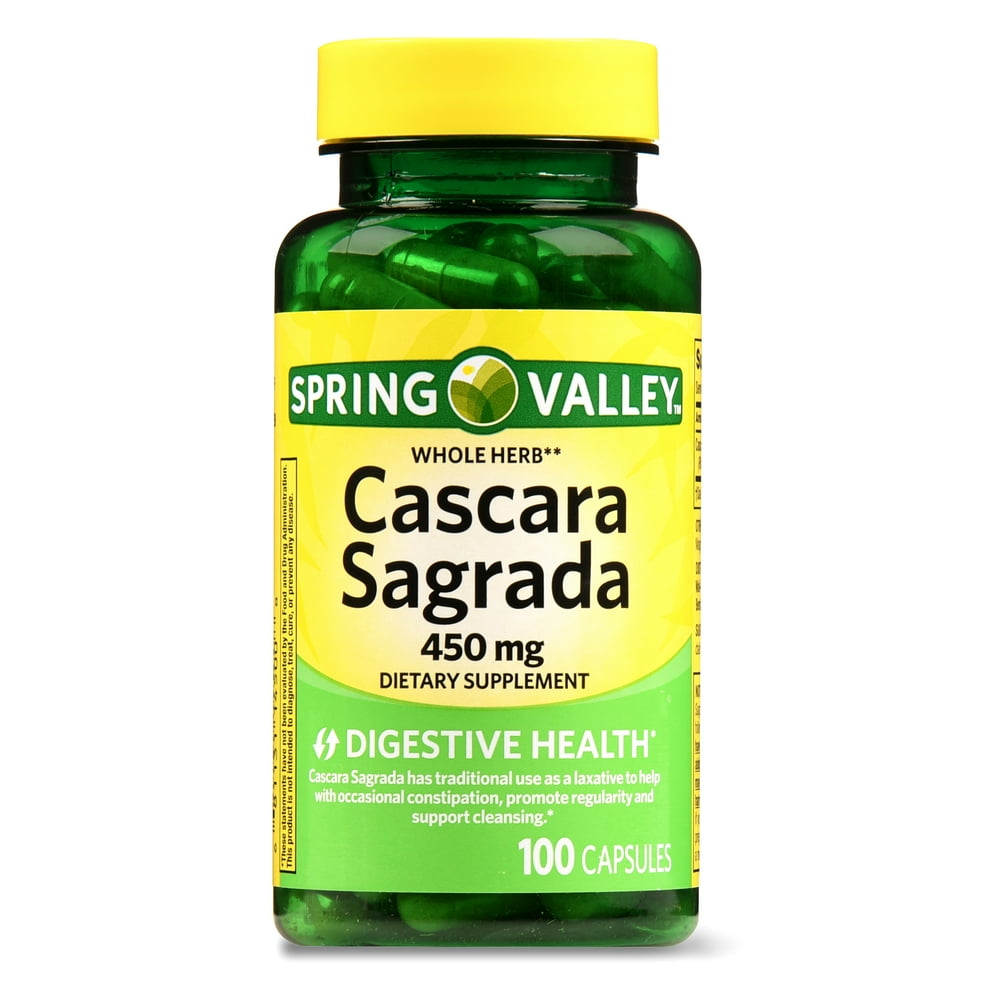 Spring Valley Whole Herb Cascara Sagrada Capsules, 450 mg, 100 Count ...