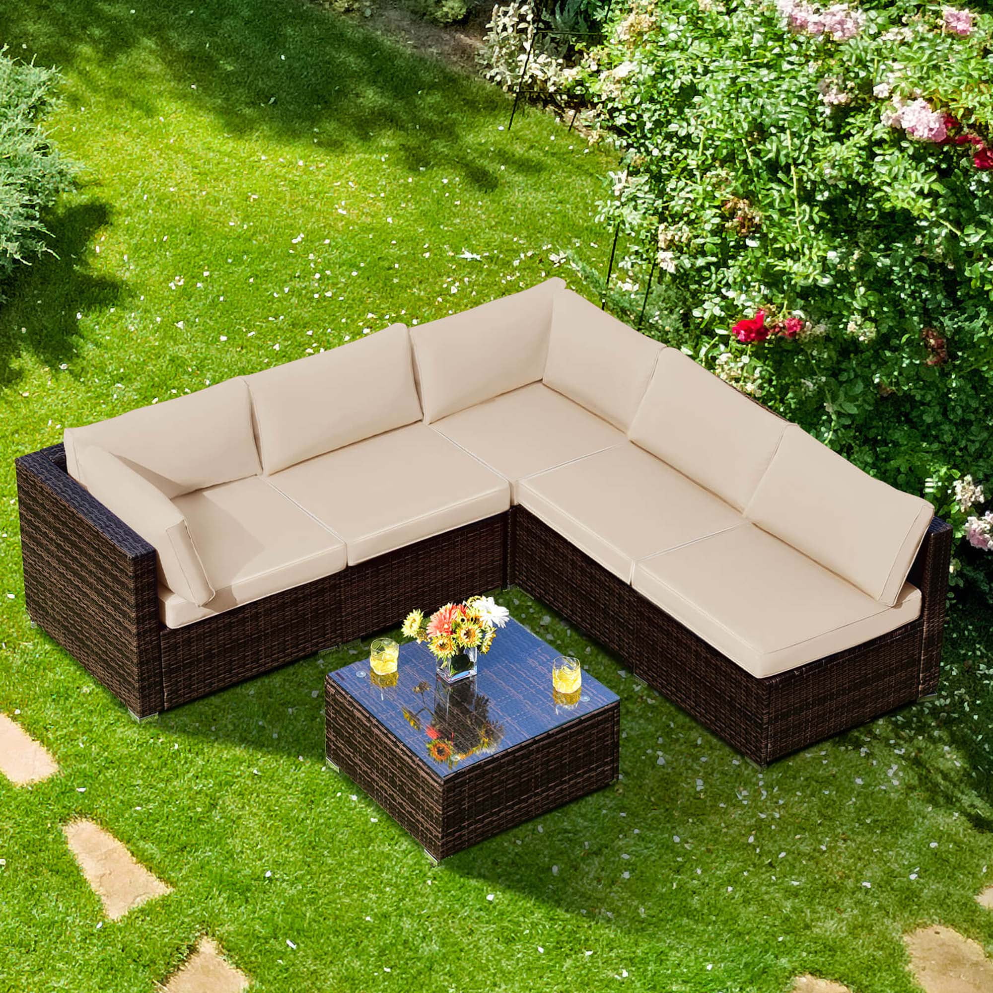 Click here for Costway 6pcs Patio Rattan Furniture Set Cushioned... prices