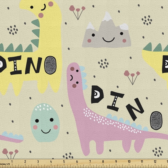 Cartoon Fabric by the Yard, Dinosaurs Pattern Dino Flowers and ...
