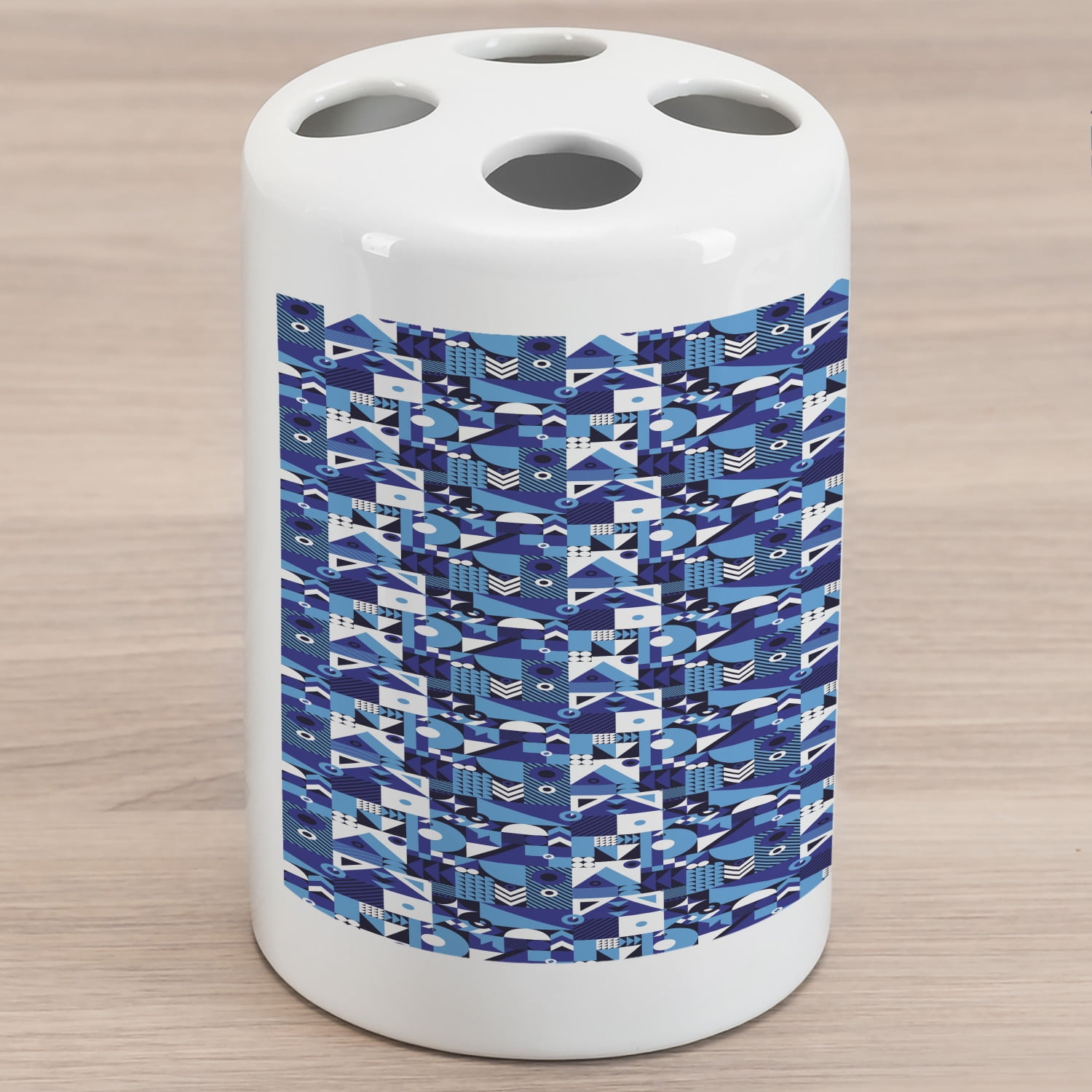 Navy Blue Ceramic Toothbrush Holder, Contemporary Geometric Mosaic with ...