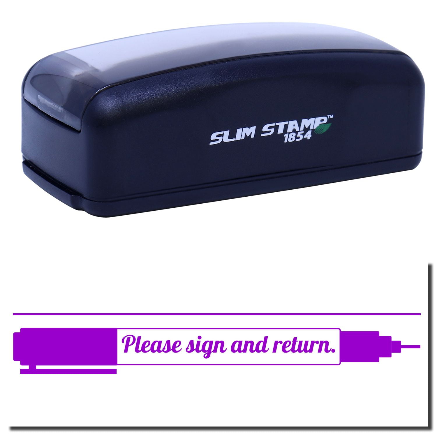 Large Pre-Inked Please Sign and Return with Pen Stamp, Slim 1854, Ultra Slim Design, Impression ...