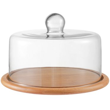 Acacia Wood Glass Cake Stand | Versatile Serving Tray & Cheese Board ...