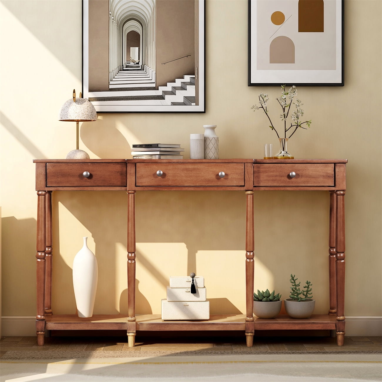 Accent Console Table, Solid Wood Entryway Table with Bottom Storage ...