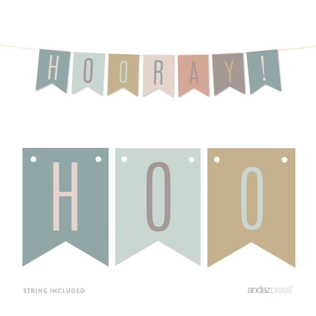 Signature Rustic Pastels Party, Hanging Pennant Banner, Hooray ...