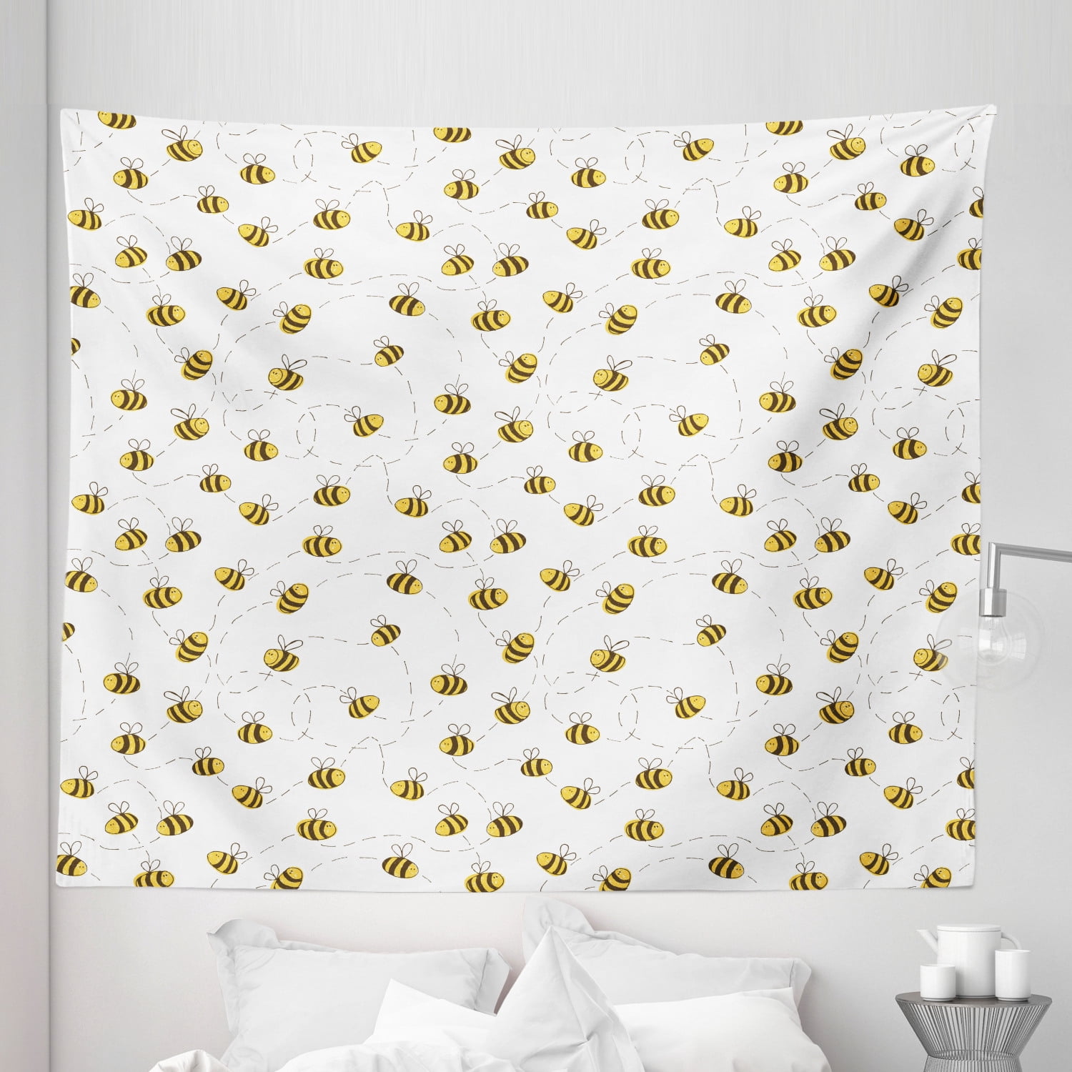 Bee Tapestry, Simplistic Illustration of Buzzing and Flying Bees Making ...
