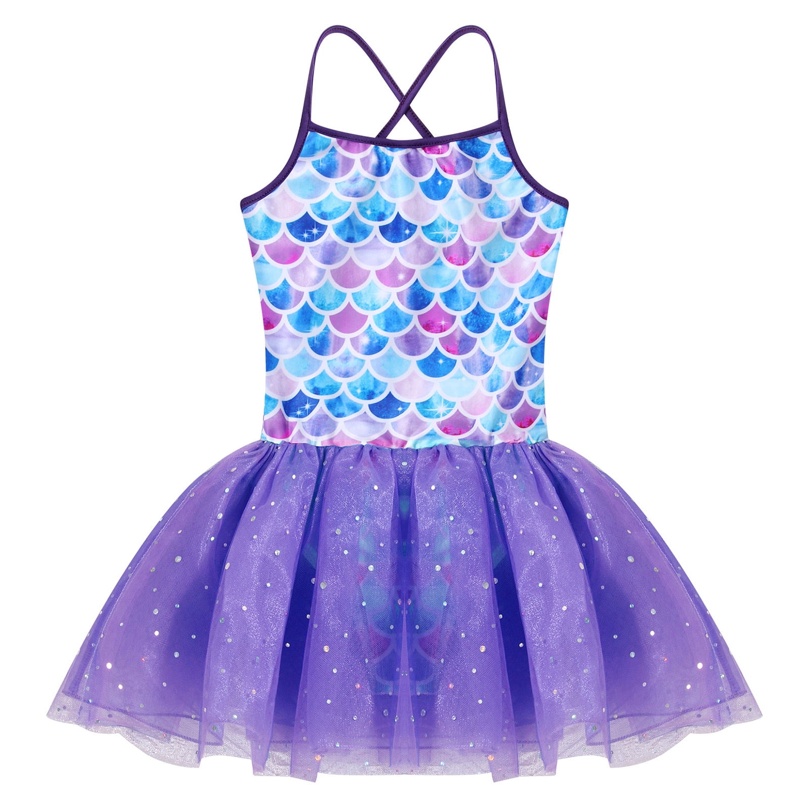 DPOIS Kids Girls Mermaid Princess Tutu Dress Fish Scale Leotard ...