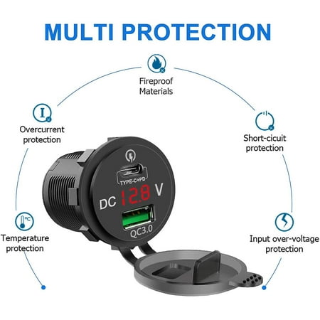 Waterproof Motorcycle Usb/qc3.0 Car Charger, 12/24v Type C + Pd Plug ...