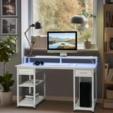 Ktaxon Chipboard Computer Desk with 2 Drawers&3 shelves, 2 Power ...