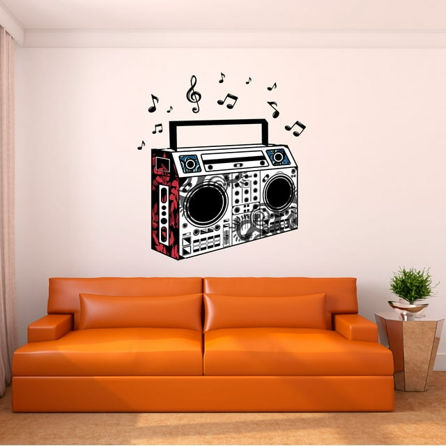 Music Wall Decal Classic Boombox with Musical Notes Bedroom Wall Decal ...