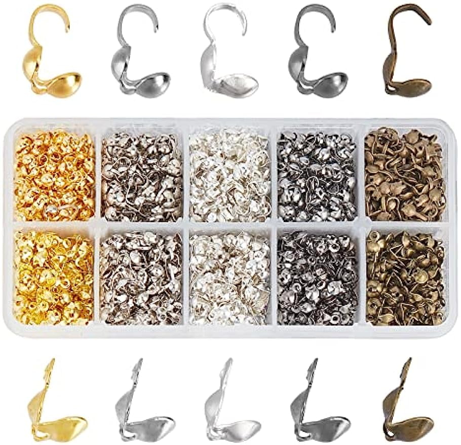 2000Pcs 5 Colors Crimp Beads Tips Set Clamshell Calotte End Cap Knot ...