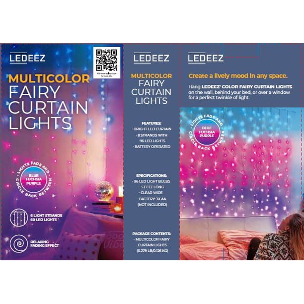 Ledeez LED Multi-color Indoor 5’ Fairy Curtain Color Changing Battery ...