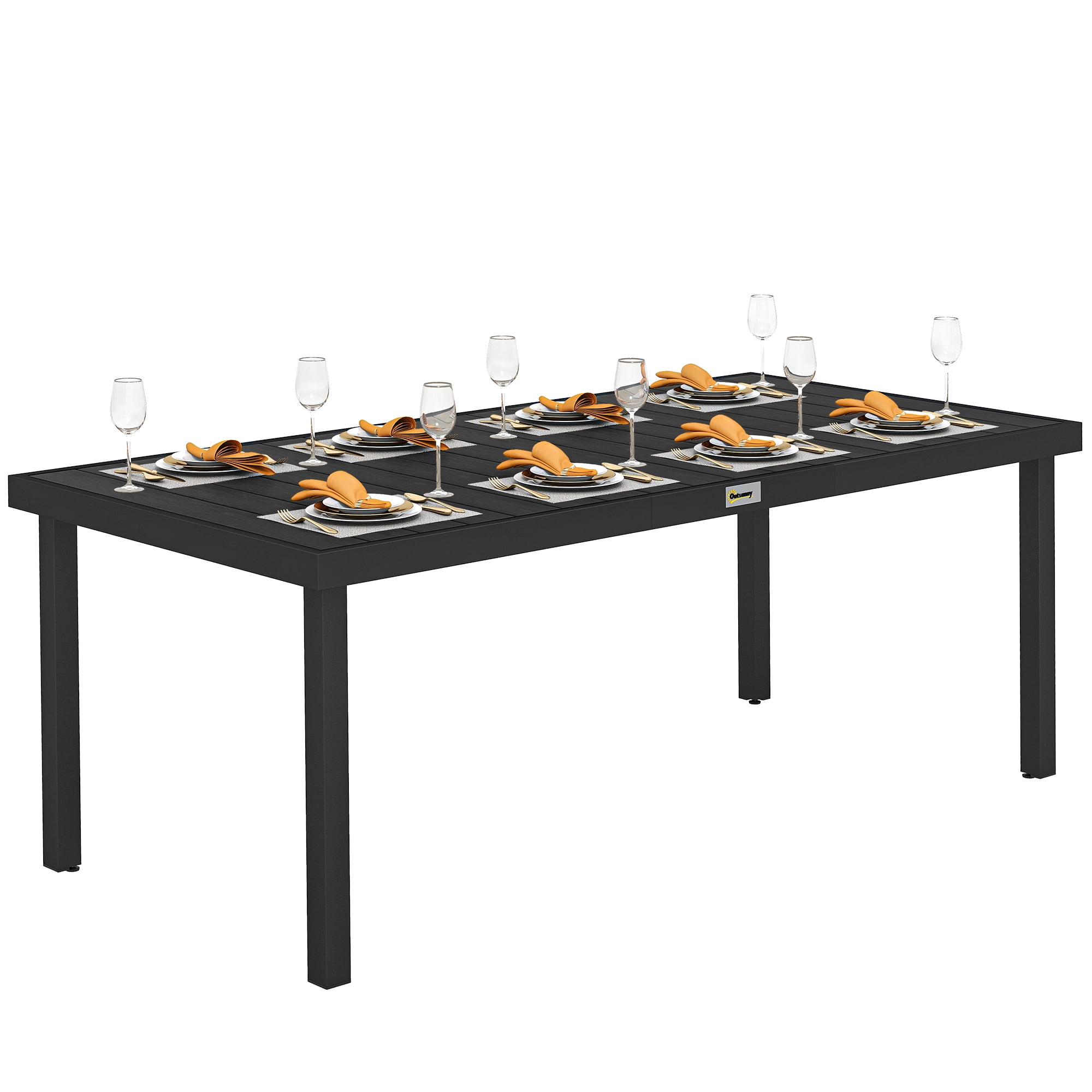 Outsunny Outdoor Dining Table, Seats 8 People for Patio, Lawn, Black ...