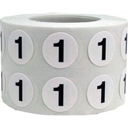 White Circle with Black Number 1 Stickers, 1/2 Inch Round, 1000 Labels ...