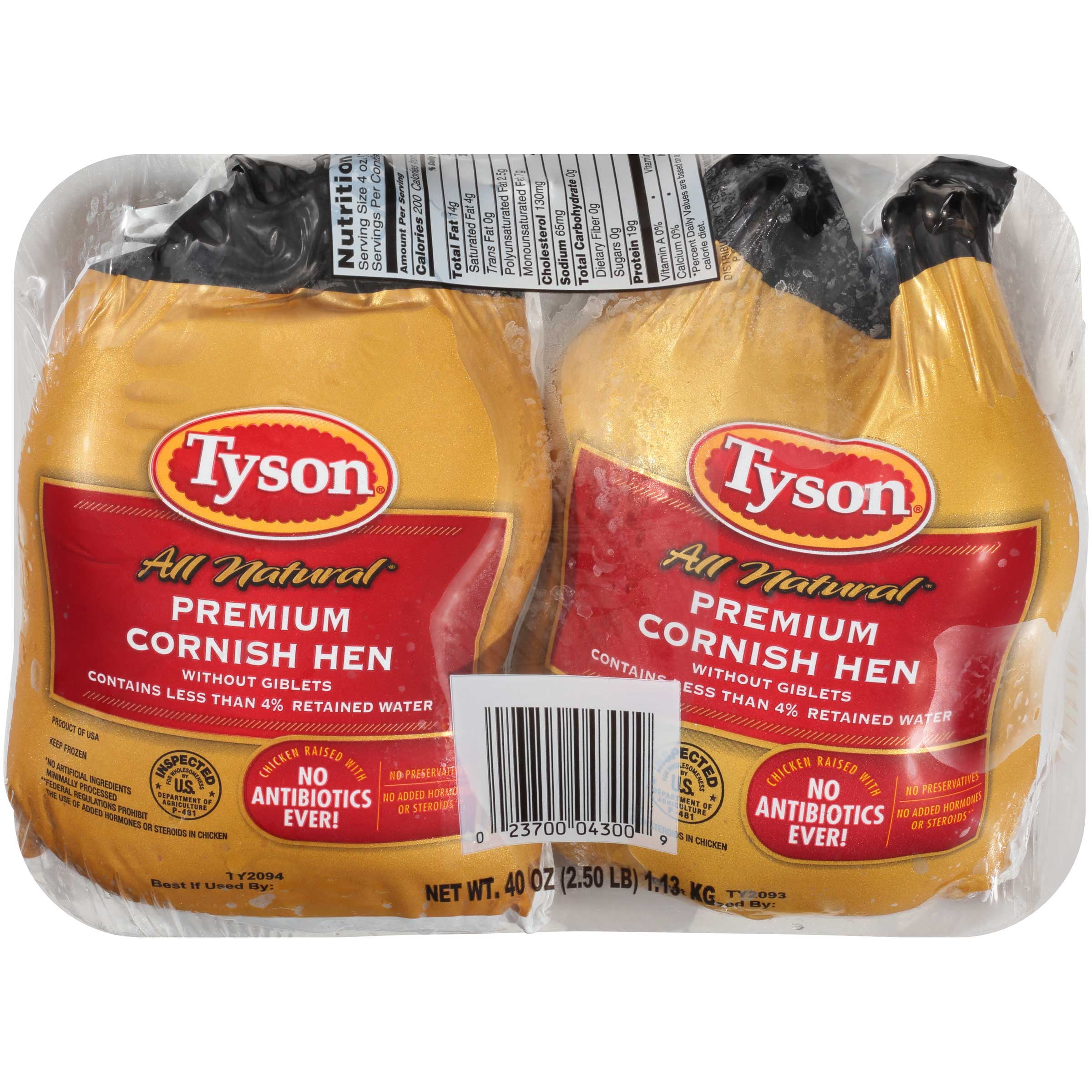 Tyson Premium Cornish Hen without Giblets, 2.5 Pound -- 12 per Case ...