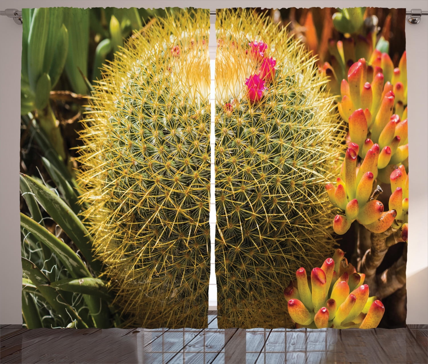 Cactus Curtains 2 Panels Set, Photo of Cactus Plant Flower with Spike ...
