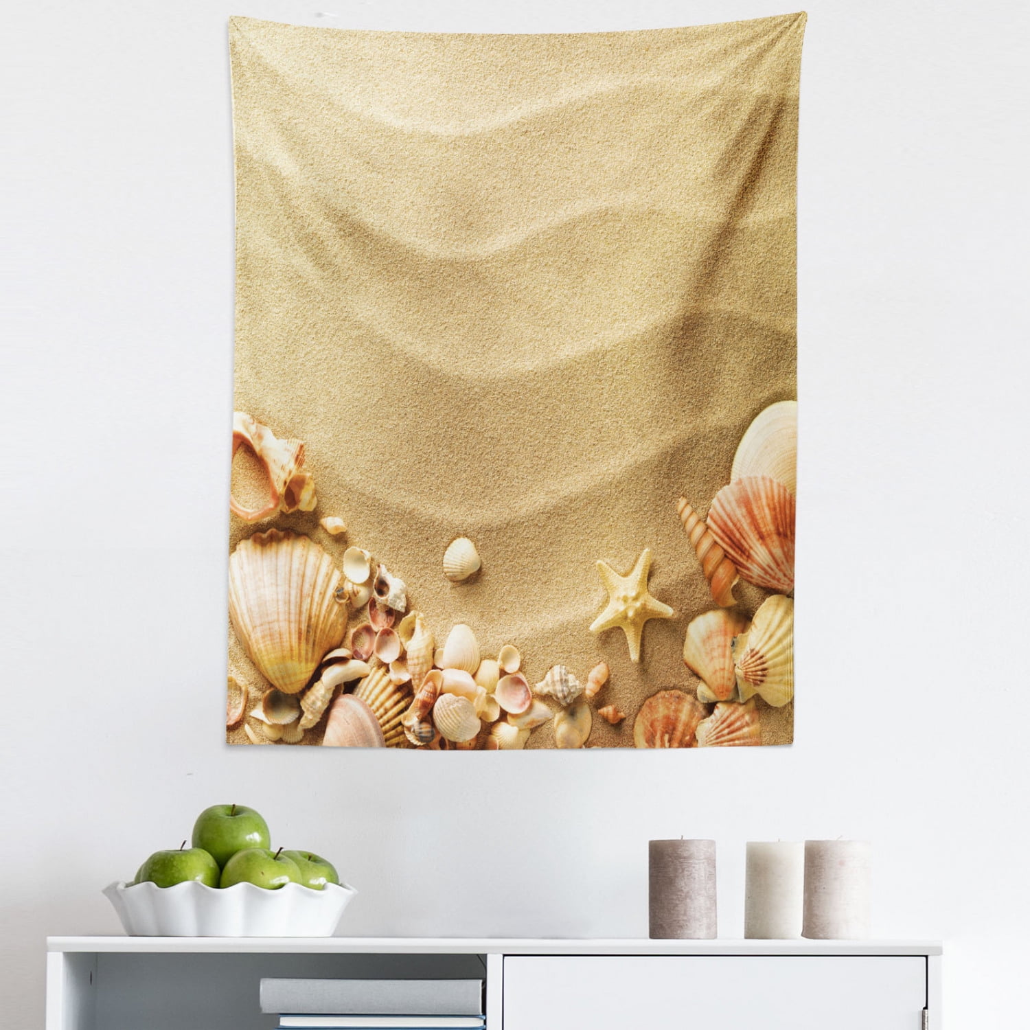 Shell Tapestry, Various Seashells on Sand Coastal Theme Fragile Objects ...