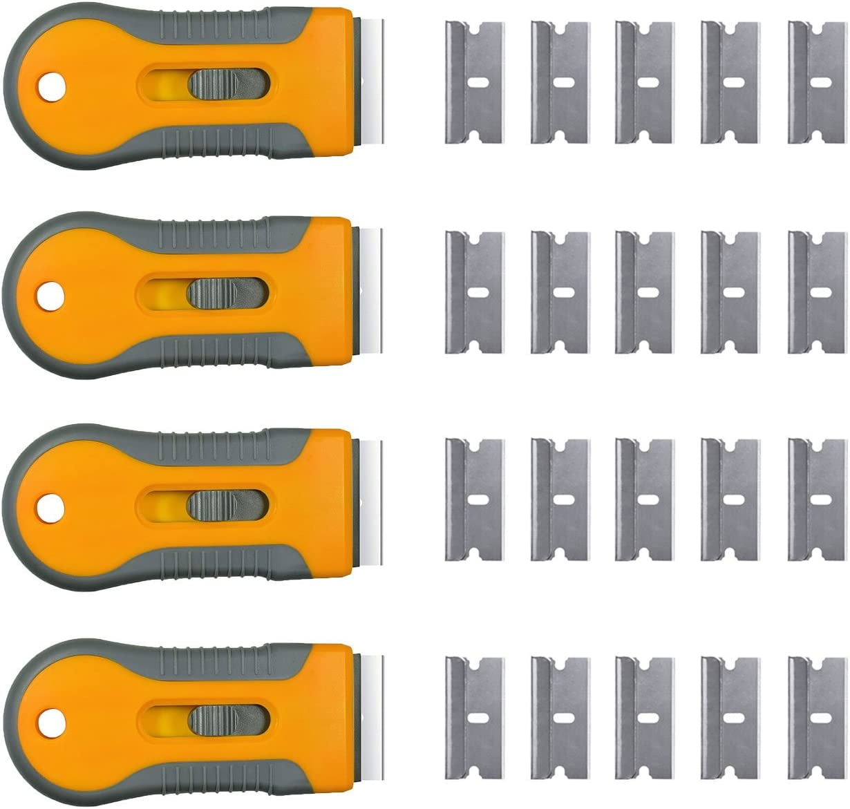 Pack of 4 Retractable Razor Blades Scrapers, 20pcs Single Edge Razor ...