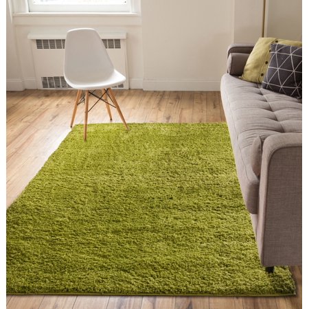Solid Retro Modern Green Shag 5x7 (5' x 7'2'') Area Rug Plain Plush ...
