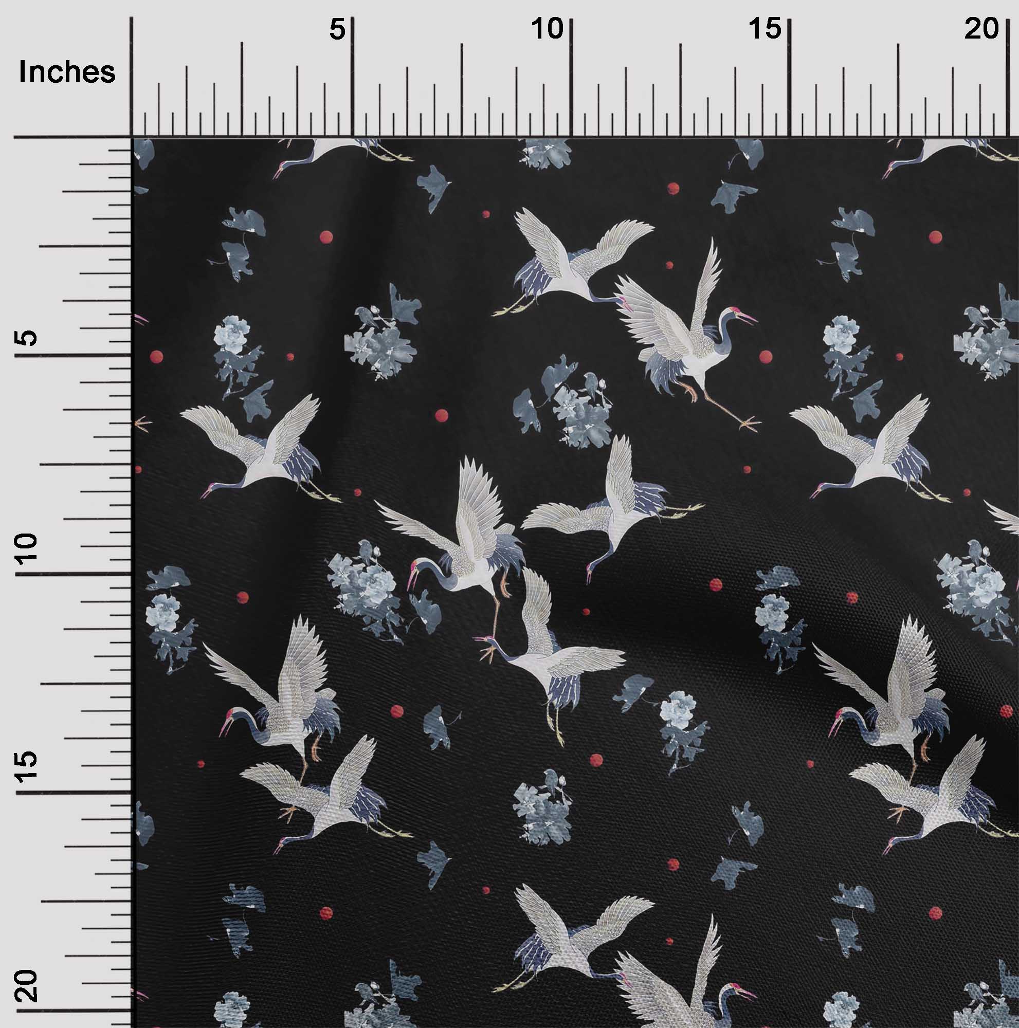 oneOone Viscose Chiffon Fabric Dot|Floral & Stork Bird Print Fabric By ...
