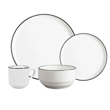 BIA Cordon Bleu Dinnerware Set, 12-Piece, Stackable Porcelain, Black ...