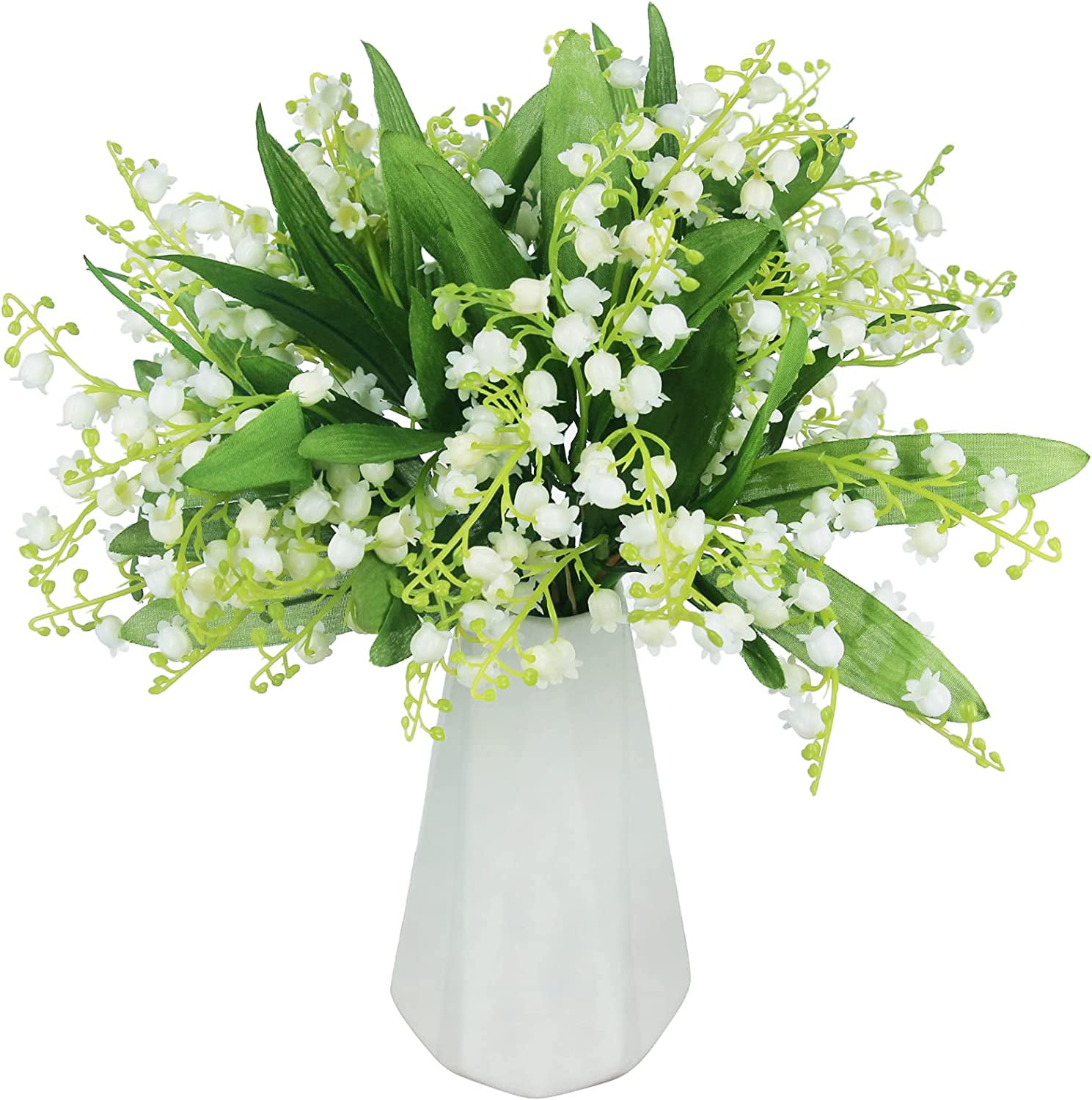 Zukuco 18 Pcs Artificial Lily of The Valley Faux Flowers of May White ...