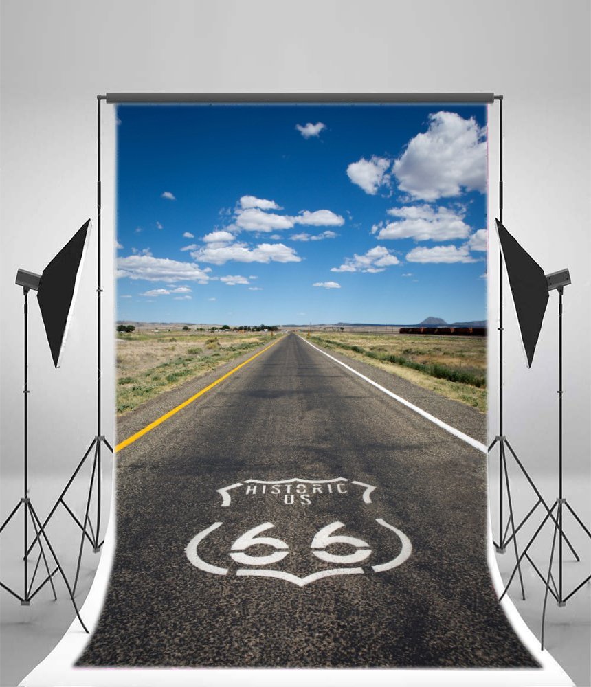 MOHome 5x7ft Historic Us Route 66 Backdrop Highway Blue Sky White Cloud ...