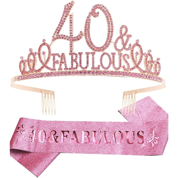 40th Birthday Silver Tiara Crown And Sash Decorations For Women