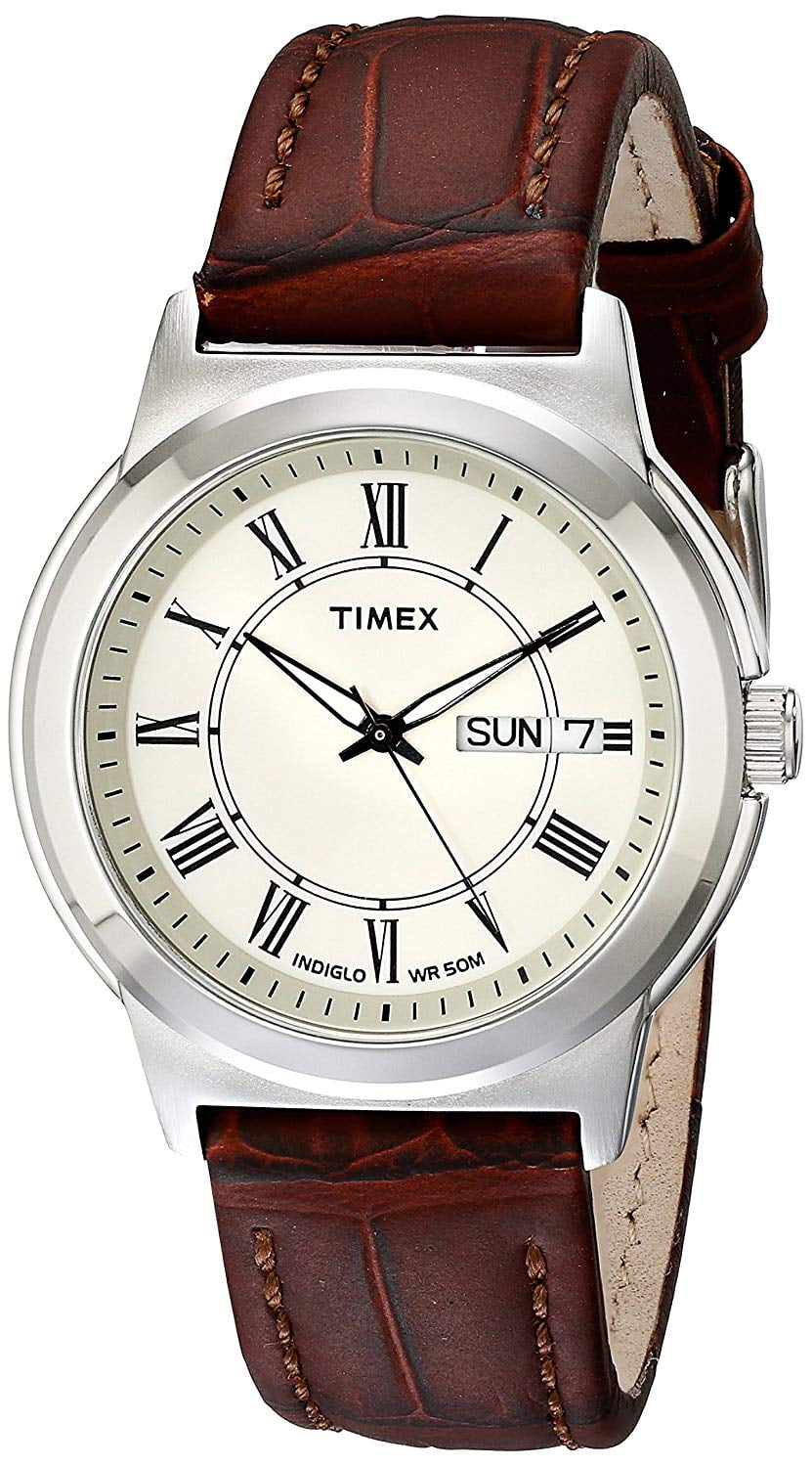Mens Brass Case Brown Leather Strap White Dial Silver Watch - T2E581 ...