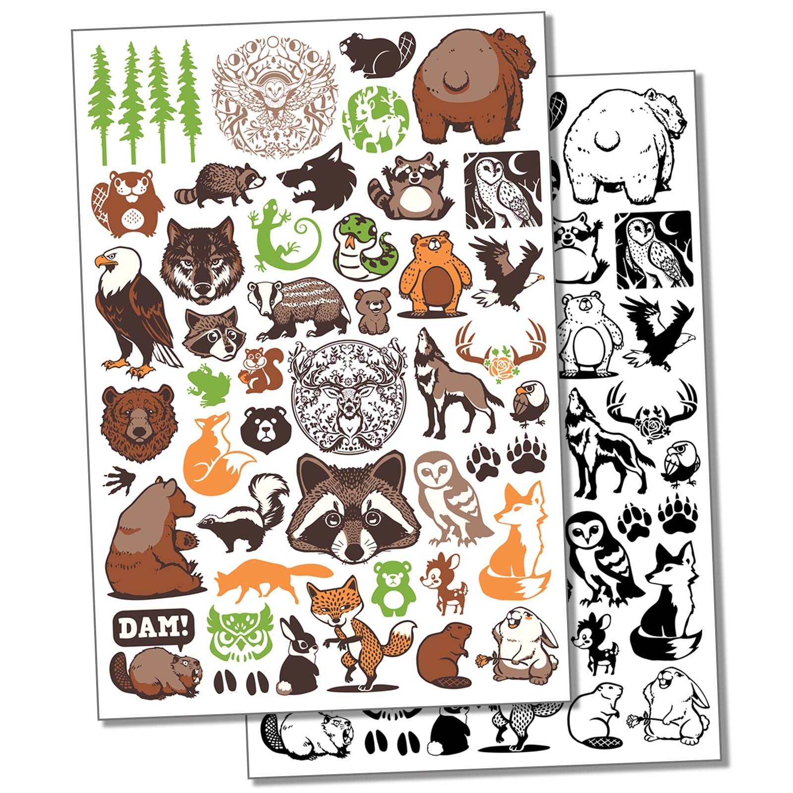 Forest Creatures Animals Birds Water Resistant Temporary Tattoo Set ...