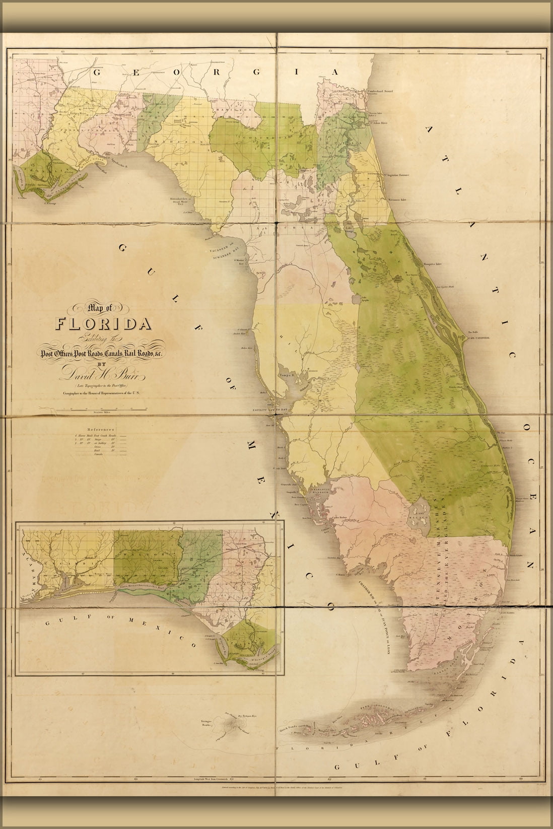 24"x36" Gallery Poster, 1839 map of florida - Walmart.com