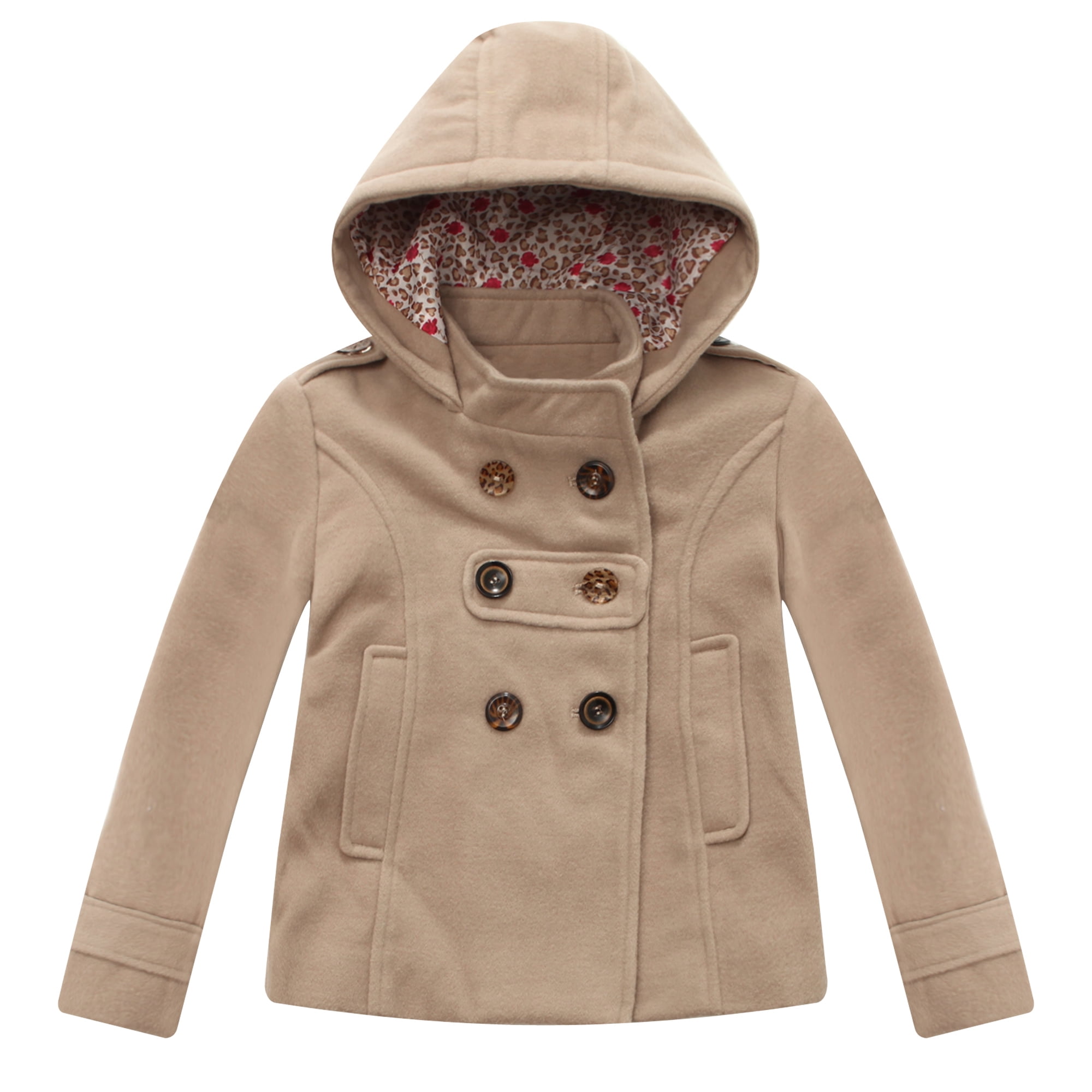 Richie House Little Girls Beige Double-Breasted Hood Coat 2 - Walmart.com