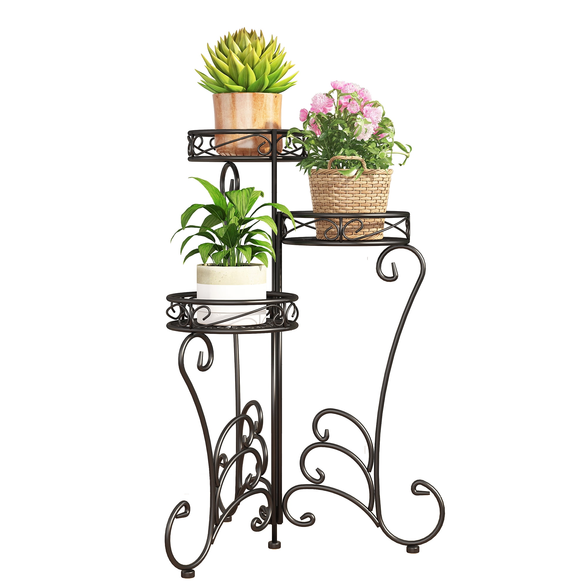 Multiple Plant Stand - 3 Tier Metal Outdoor Indoor Flower Pot Holder ...