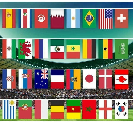 SHTUUYINGG 2022 Qatar World Cup 32 Countries Flags Bunting Banner Bar ...