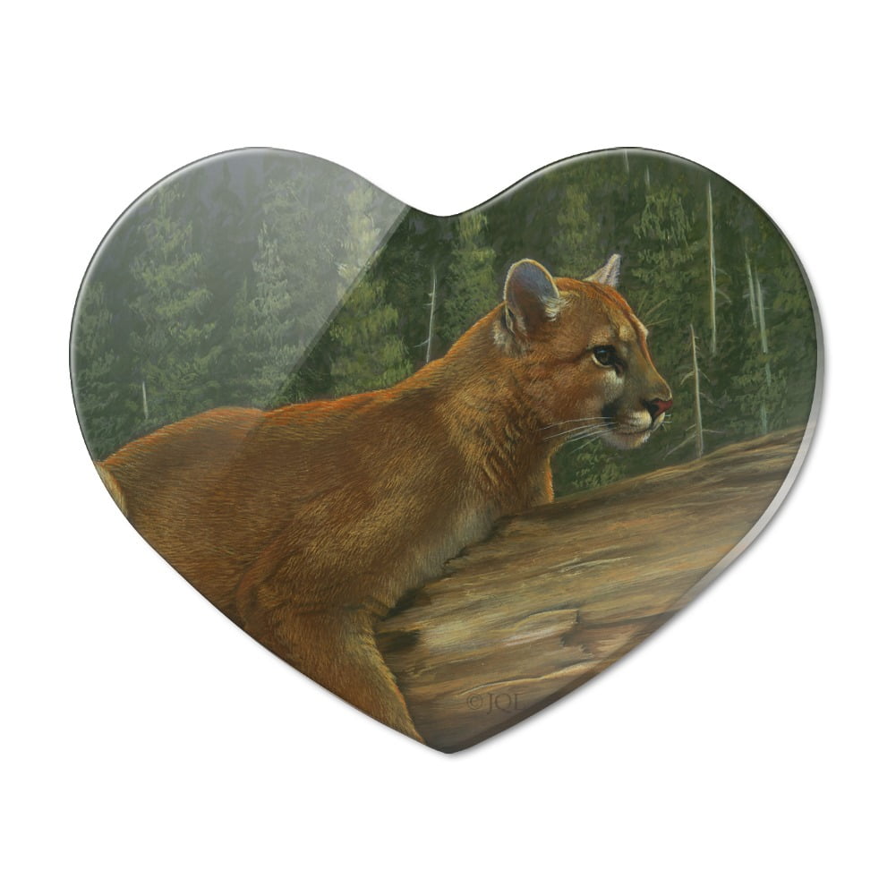 Cougar Mountain Lion on Fallen Tree Heart Acrylic Fridge Refrigerator ...