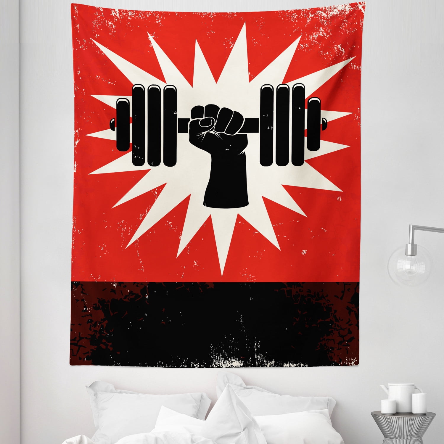 Fitness Tapestry, Grunge Display of Hand Lifting Dumbbell Effect ...