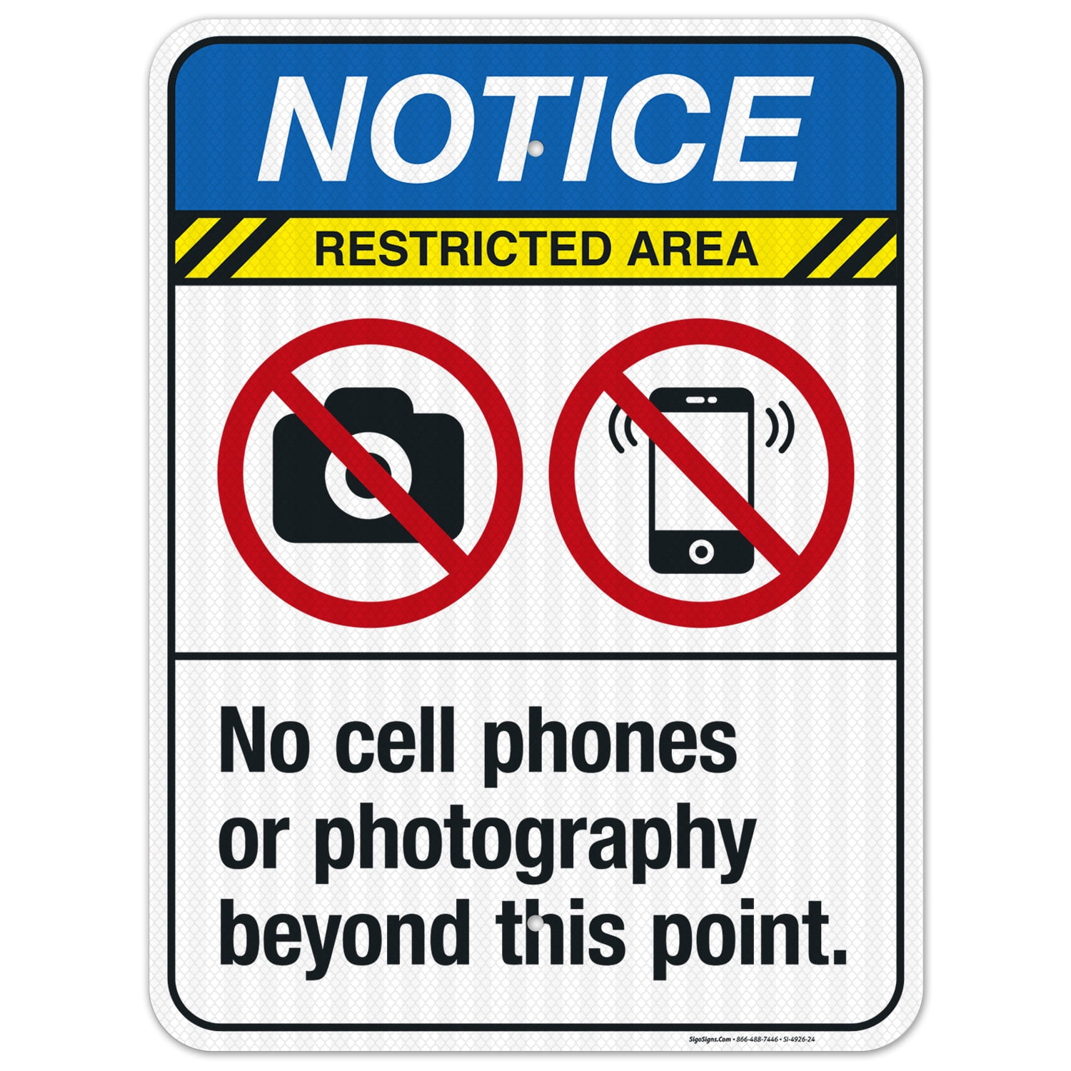 No Cell Phones Or Photography Beyond This Point Sign, ANSI Notice Sign ...