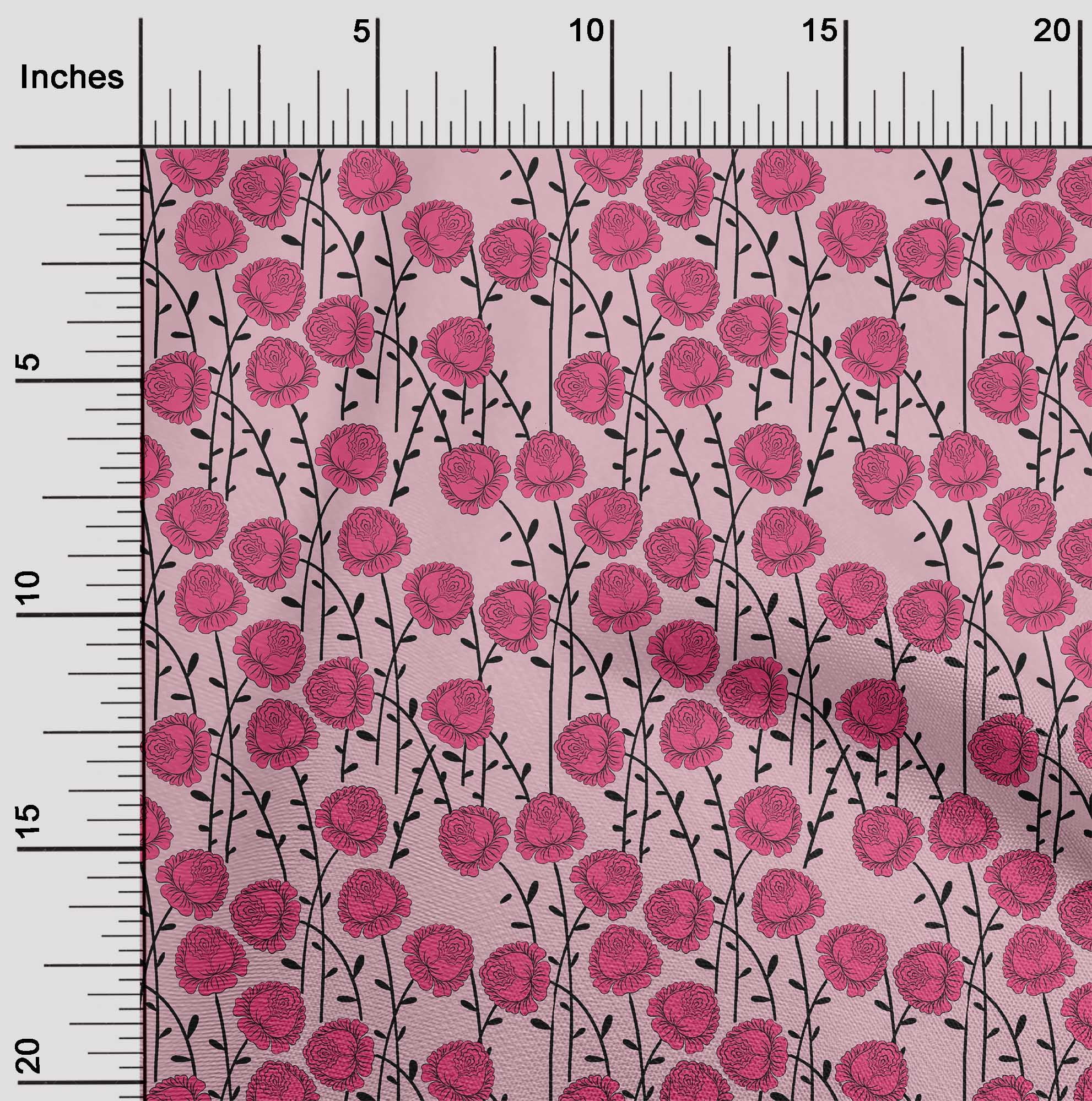 oneOone Silk Tabby Dark Pink Fabric Leaves & Rose Floral Fabric For ...