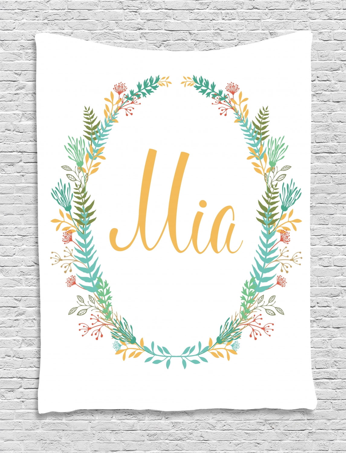 Mia Tapestry, Frame of Flowers and Ferns Pattern with Handwriting ...