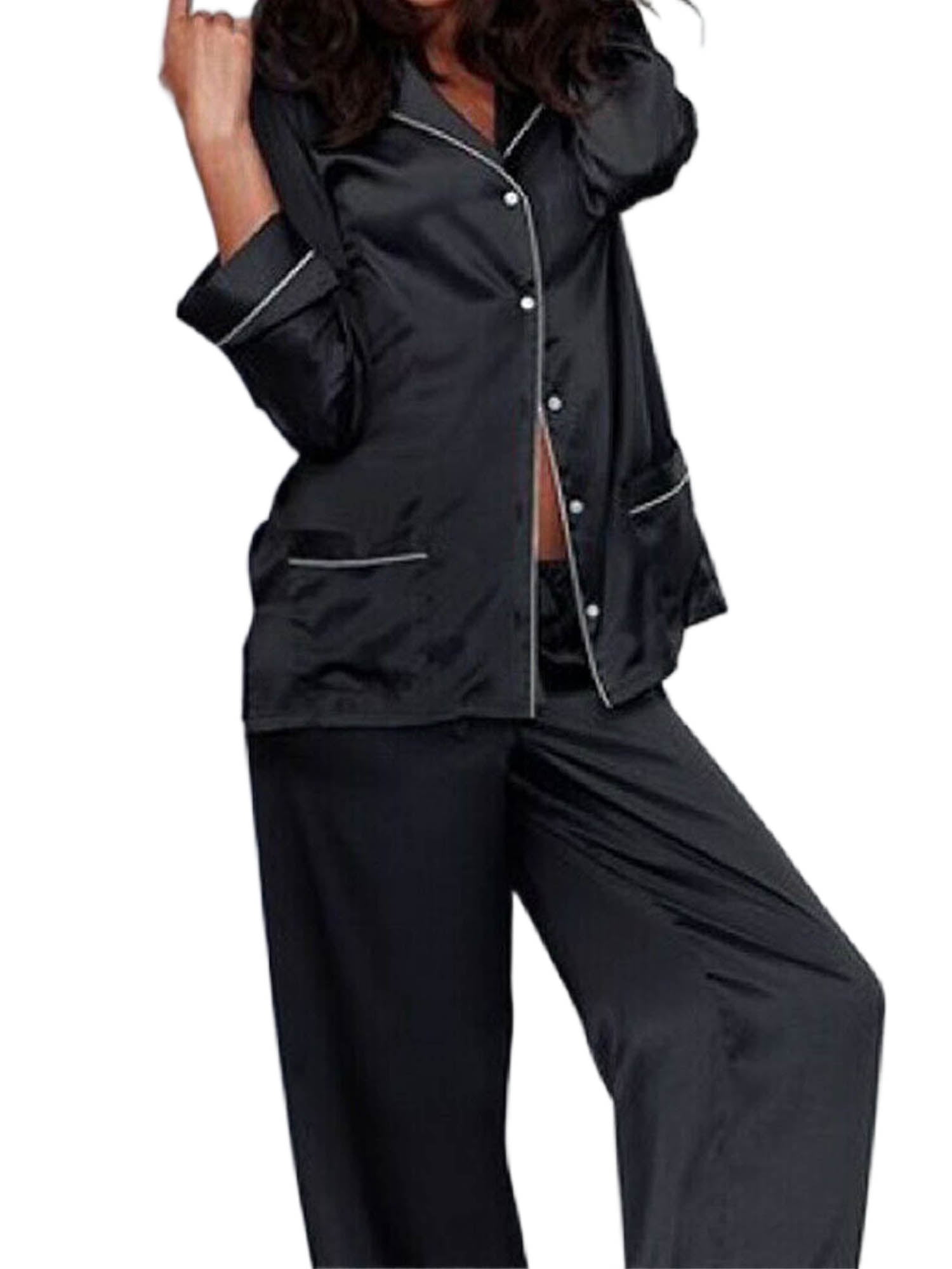 ZIYIXIN Women Girl Lady Silk Satin Pajamas Set Button Long Sleeve ...