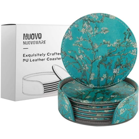 Coasters, [6-PACK] Premium PU Leather Coasters, Drink Round Coasters ...