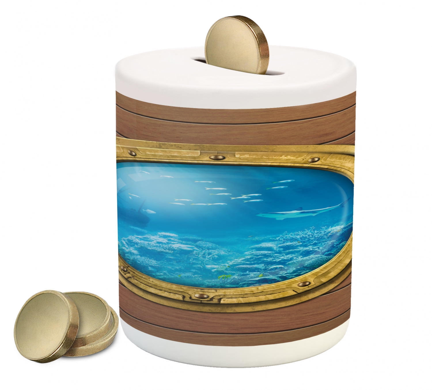 Shark Piggy Bank, Submarine Chamber Window with a View of Coral Reef ...
