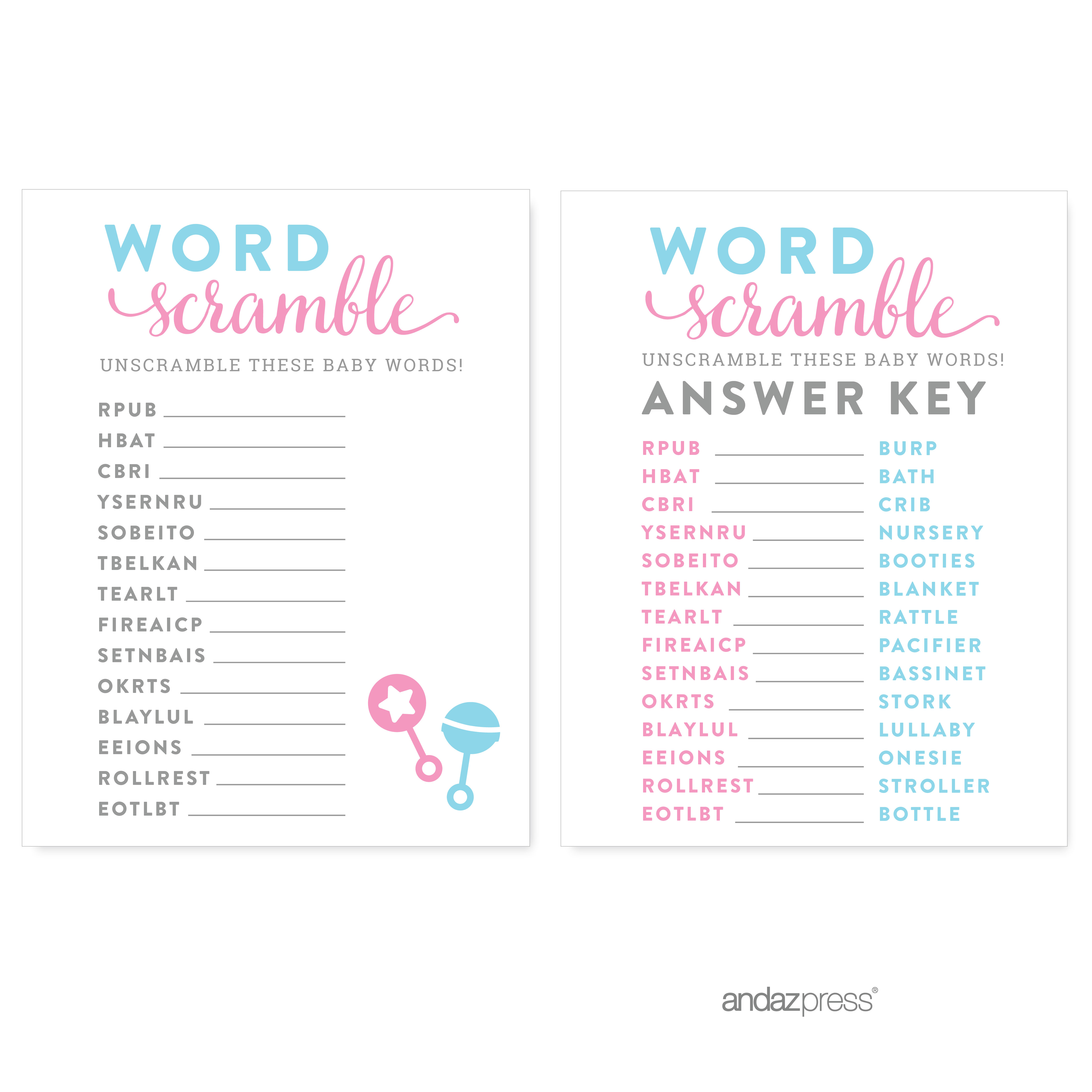 Word Scramble Team Pink Blue Gender Reveal Baby Shower Games 20 Pack Word Scramble Team Pink Blue Gender Reveal Baby Shower Games 20 Pack