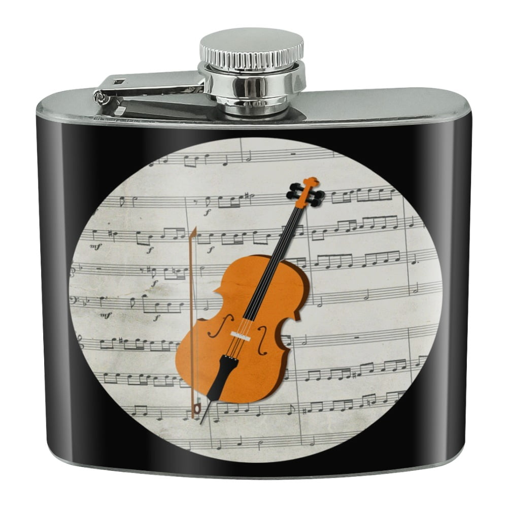 Cello Sheet Music Notes Treble Clef Stainless Steel 5oz Hip Drink ...