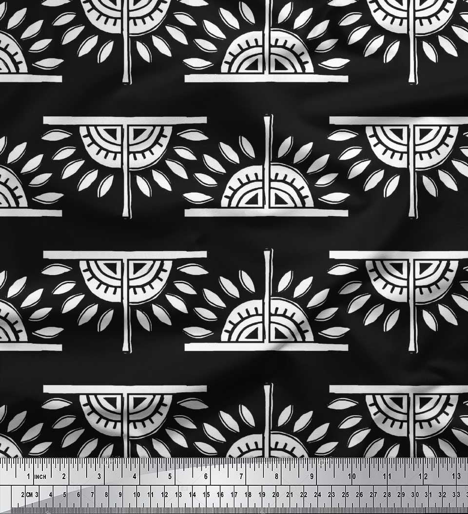 Soimoi Japan Crepe Satin Fabric Floral Block Print Fabric by The Yard ...