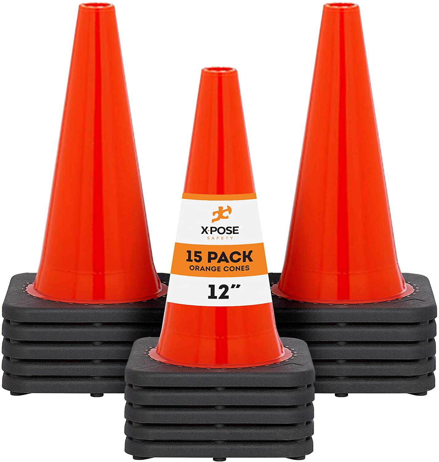 Xpose Safety 12 Inch Orange Traffic Cones - Multipurpose PVC Plastic ...