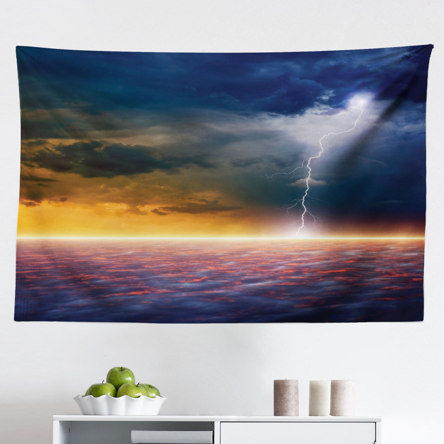 Fantasy Tapestry, Fantasy Castle on Top of The Cliff with Thunder ...