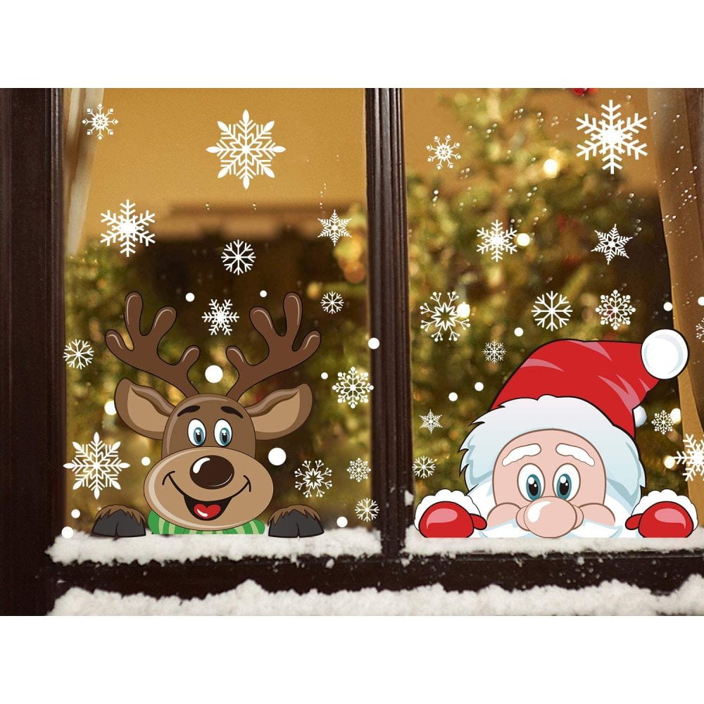 Sheets Looking Santa & Rudolph Window Sticks Snowflakes Static Stickers ...