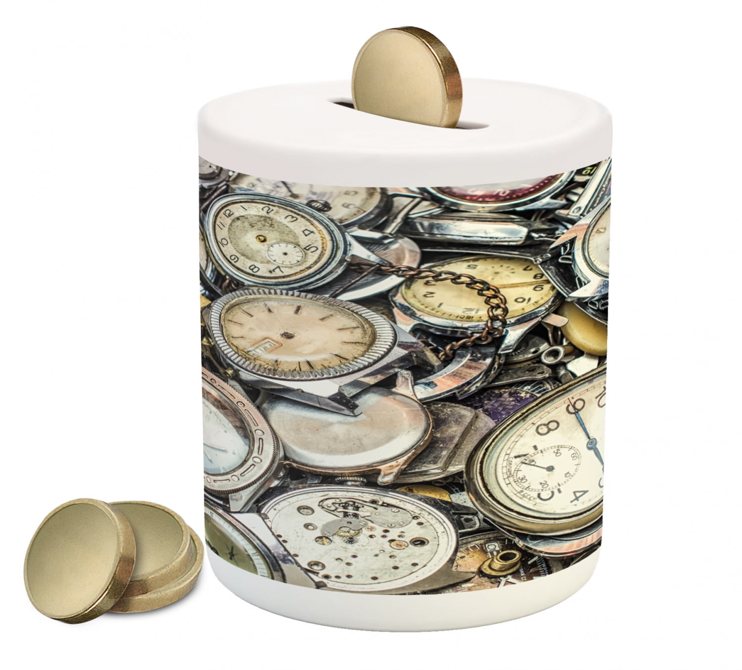 Clock Piggy Bank, Antique Theme a Pile of Several Different Vintage ...